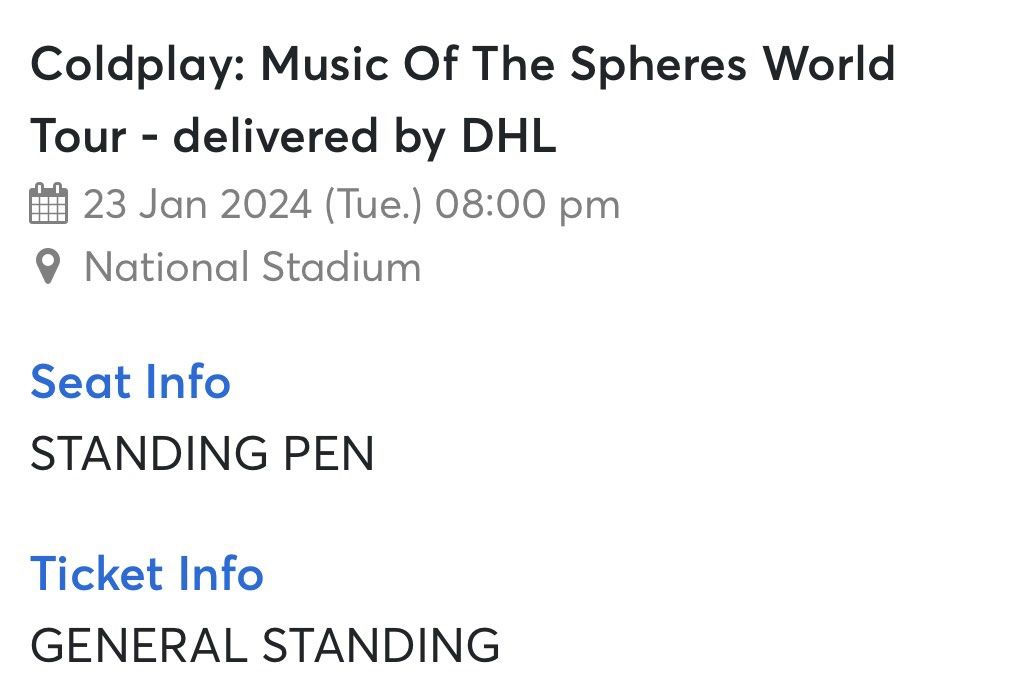 Coldplay Standing, Tickets & Vouchers, Event Tickets on Carousell