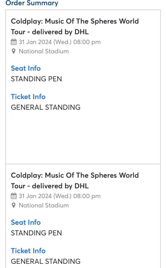 Coldplay ticket 31/1/2024, Tickets & Vouchers, Event Tickets on Carousell