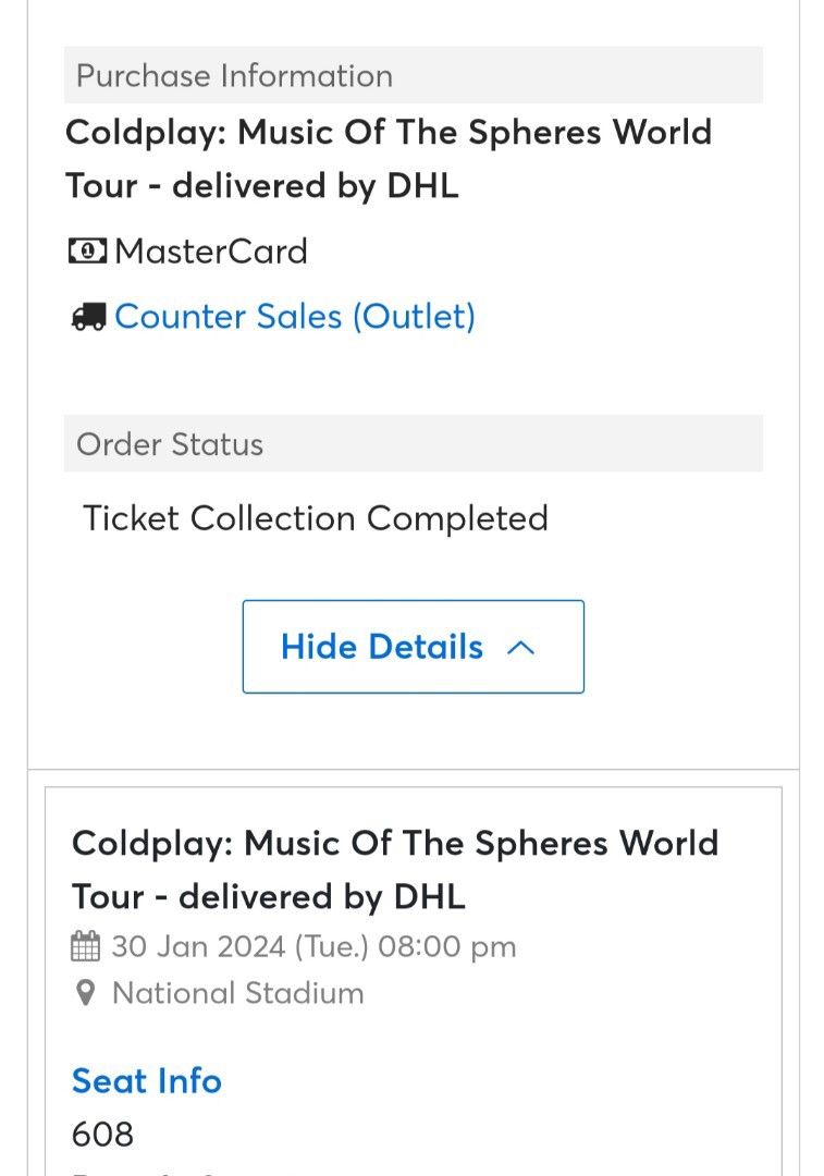 Coldplay Ticket WTS CAT 8, Tickets & Vouchers, Event Tickets on Carousell