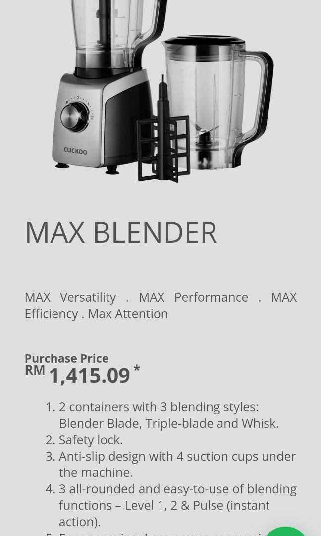 CUCKOO Max BLENDER - Philips Panasonic, TV & Home Appliances, Kitchen ...