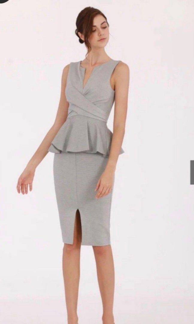Doublewoot Dovar grey peplum fitting pencil, Women's Fashion, Dresses ...