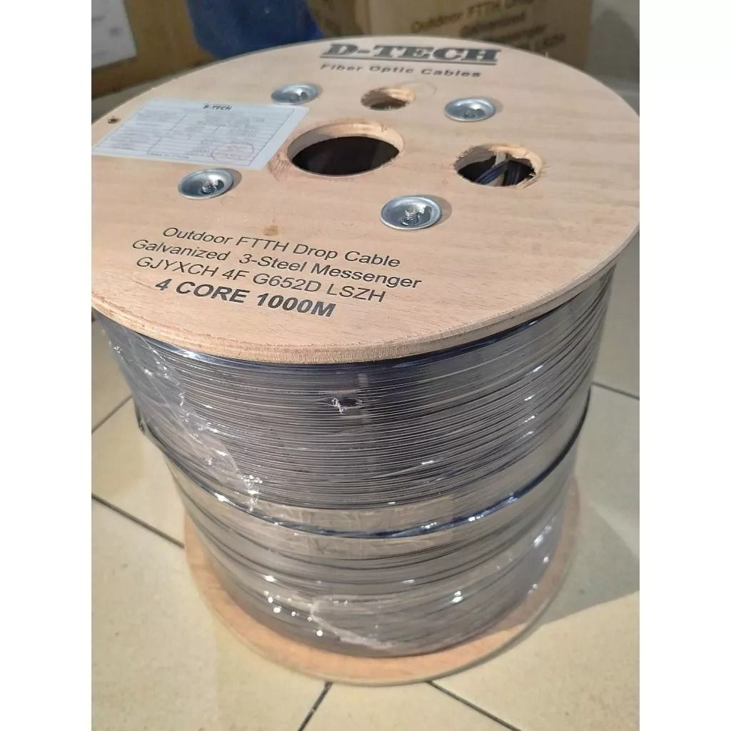 D-TECH FTTH Drop Cable 4Core 1KM - w/ 3-Steel Messenger Galvanized ...