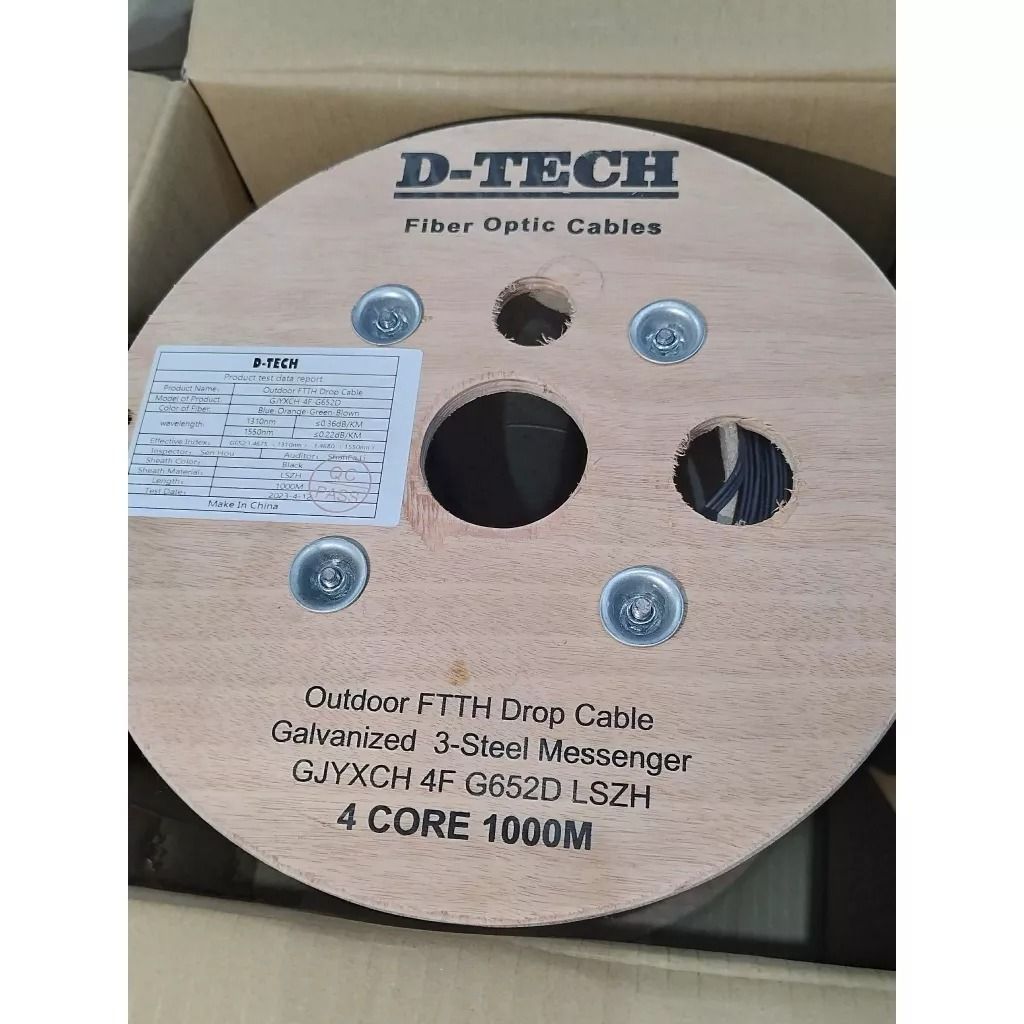 D-TECH FTTH Drop Cable 4Core 1KM - w/ 3-Steel Messenger Galvanized ...