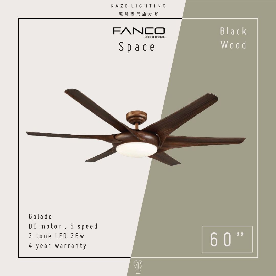 FANCO Space 60 Inch DC Motor Ceiling Fan + 36w LED + Remote Control ...