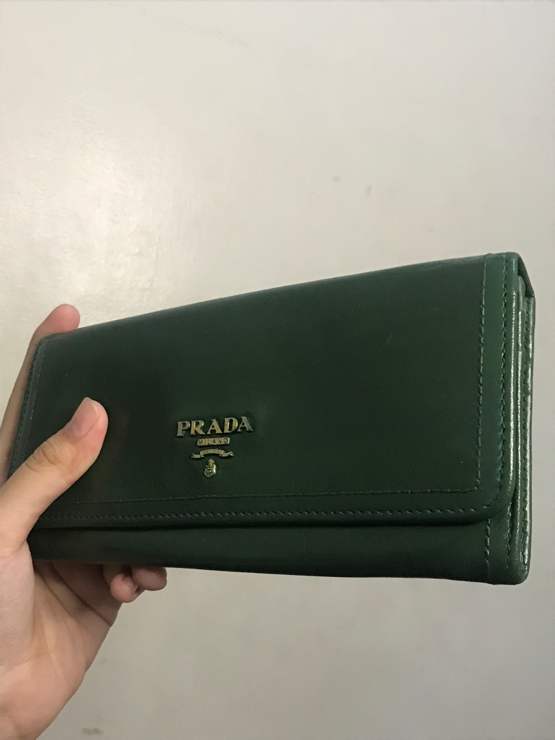 Green prada wallet, Luxury, Bags & Wallets on Carousell