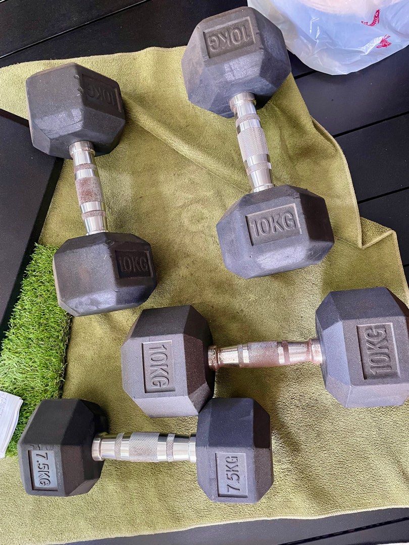 Hexagon dumbbells 5/7.5/10kg, Sports Equipment, Exercise & Fitness ...
