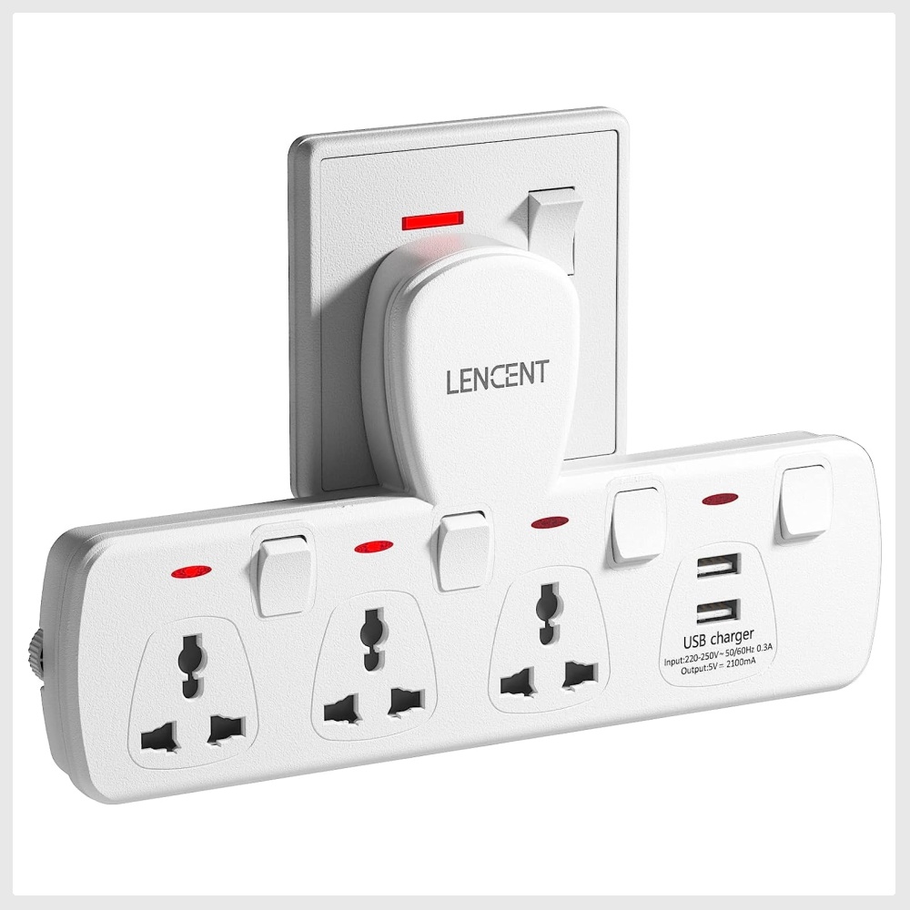 LENCENT Multi Plug Extension Socket with USB, 3 Way Electrical Outlet ...