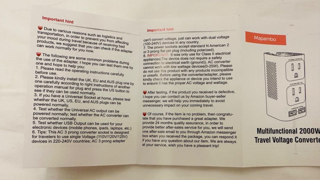 Mapambo Voltage Converter 220V to 110V, 2000W Travel Adapter Global ...