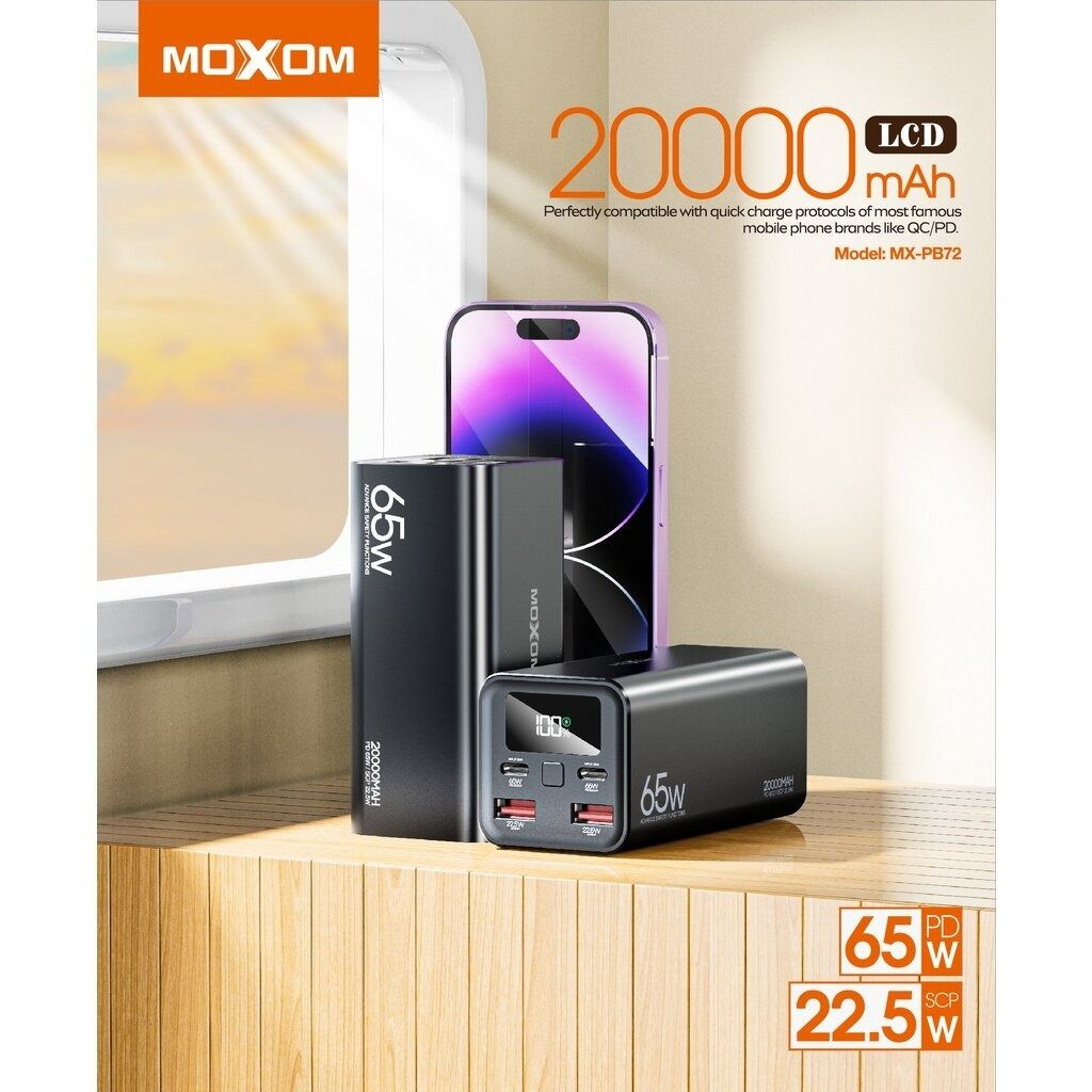 Moxom MX-PB72 PD65W 20000mAh LCD Power Bank PD 65W QC SCP 22.5W Super ...
