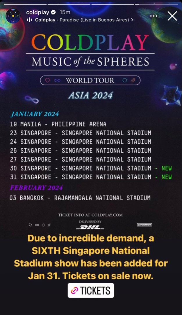 Coldplay Music of the spheres general standing, Tickets & Vouchers ...