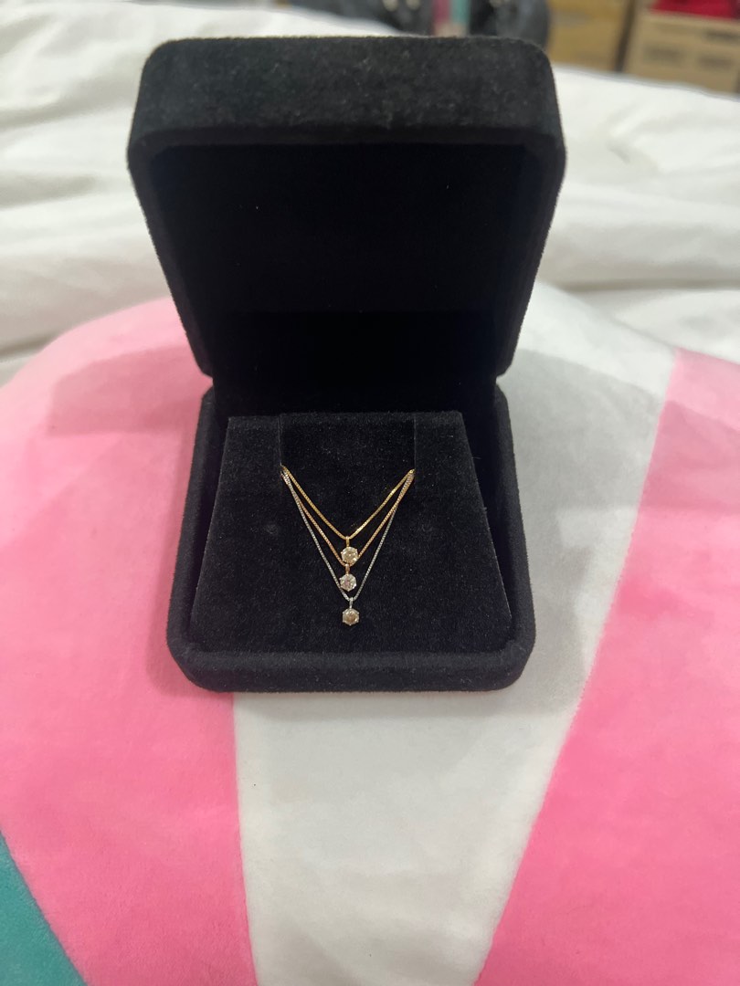 Natural diamond layered tri color necklace 18k, Women's Fashion ...