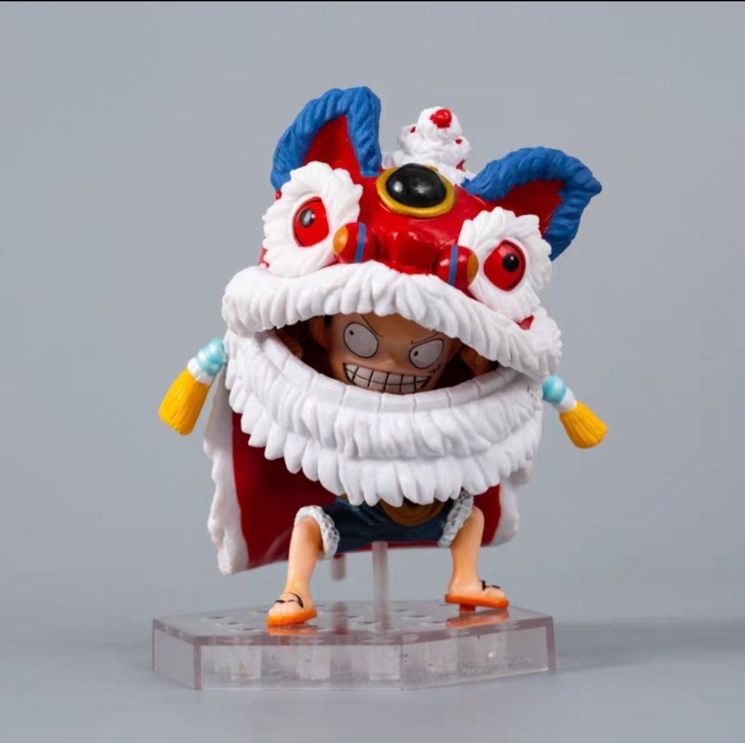 One Piece Straw Hat Crew Lion Dance Q Version Statue Figure GK Luffy ...