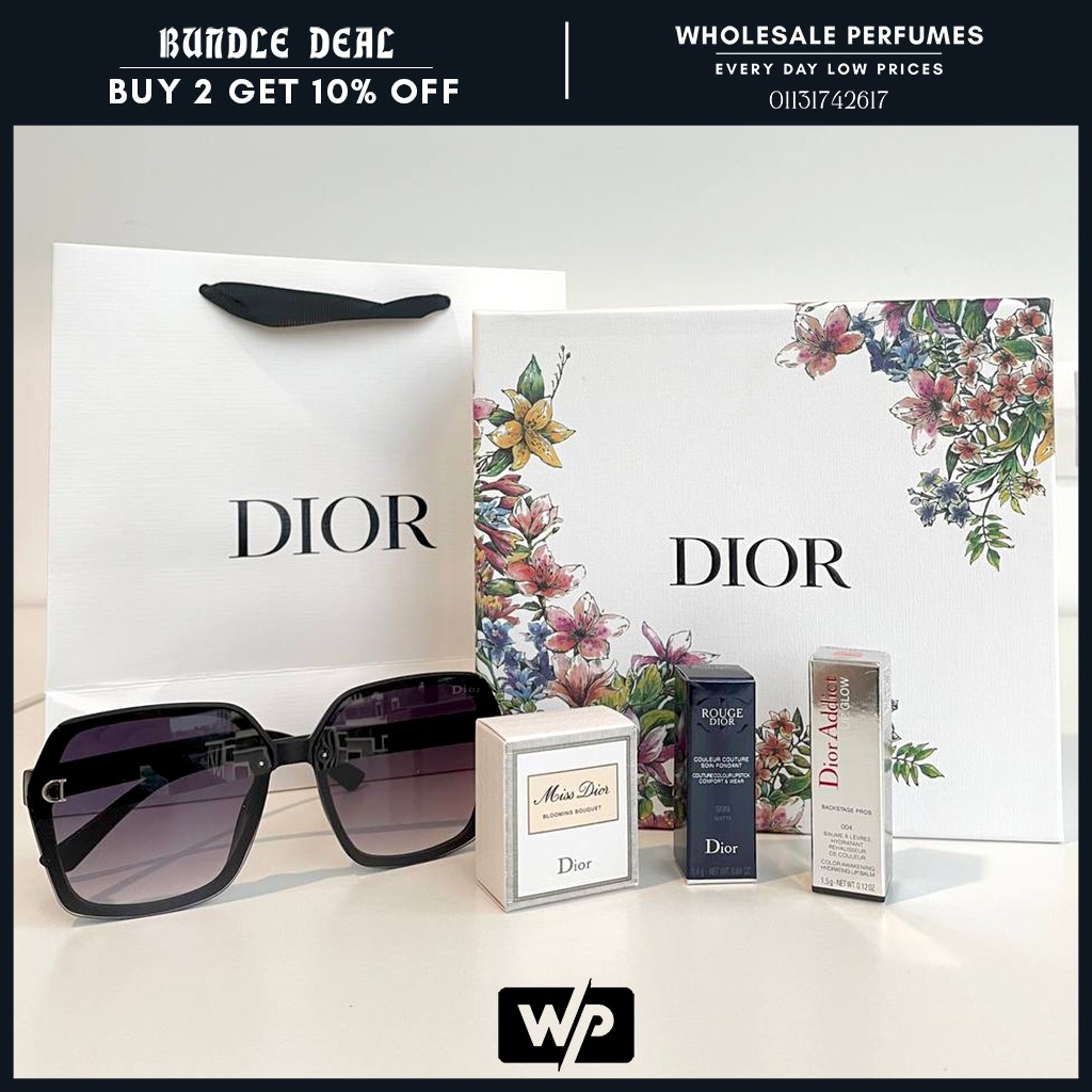 [ORIGINAL] DIOR 4IN1 SET FOR WOMEN (PERFUME+SUNGLASS+LIPSTICK+LIP GLOW ...