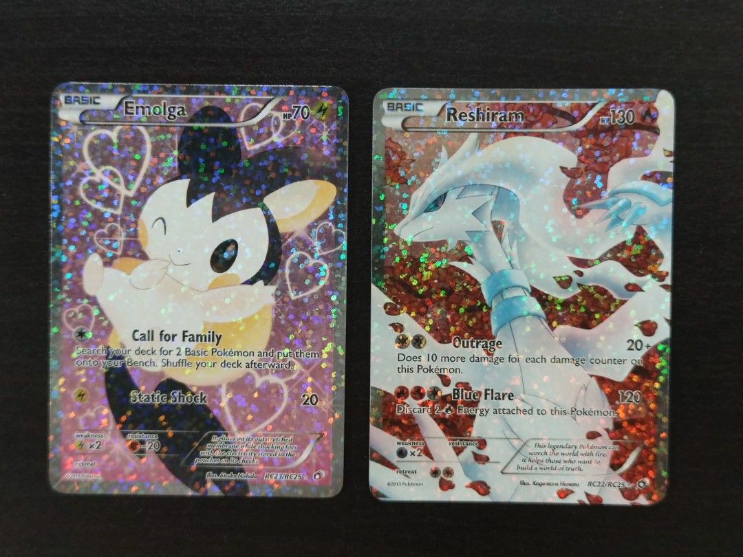 Pokemon Reshiram RC22/RC25 & Emolga RC23/RC25 Radiant Collection Full ...