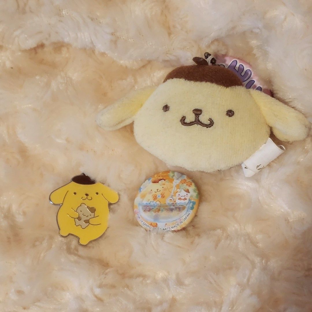 Pompompurin Bundle | Sanrio Purin Keychain and Button Pin Set on Carousell