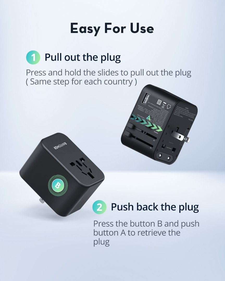 RAVPower Universal 65W GaN 3-Port Worldwide Travel Adapter Fast ...