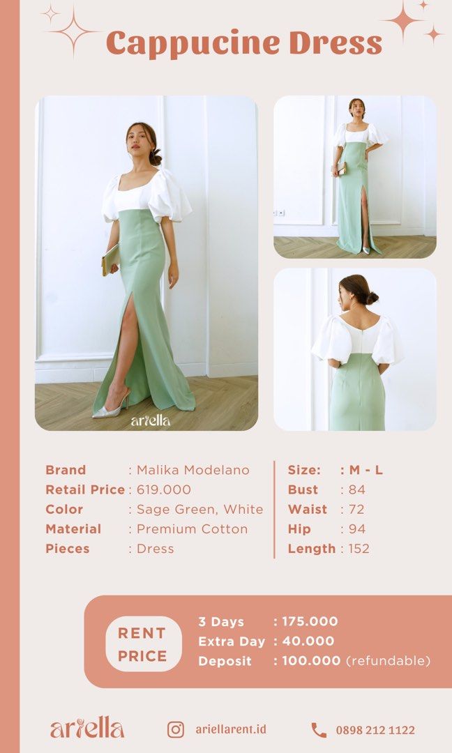 [rent] Malika by Modelano - Cappucine Dress Sage Green, Fesyen Wanita, Pakaian Wanita, Gaun ...