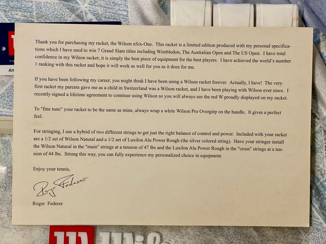NOS Wilson費達拿Roger Federer print job ncode 90 tour Federer 專用規格一對連配件 4 ...