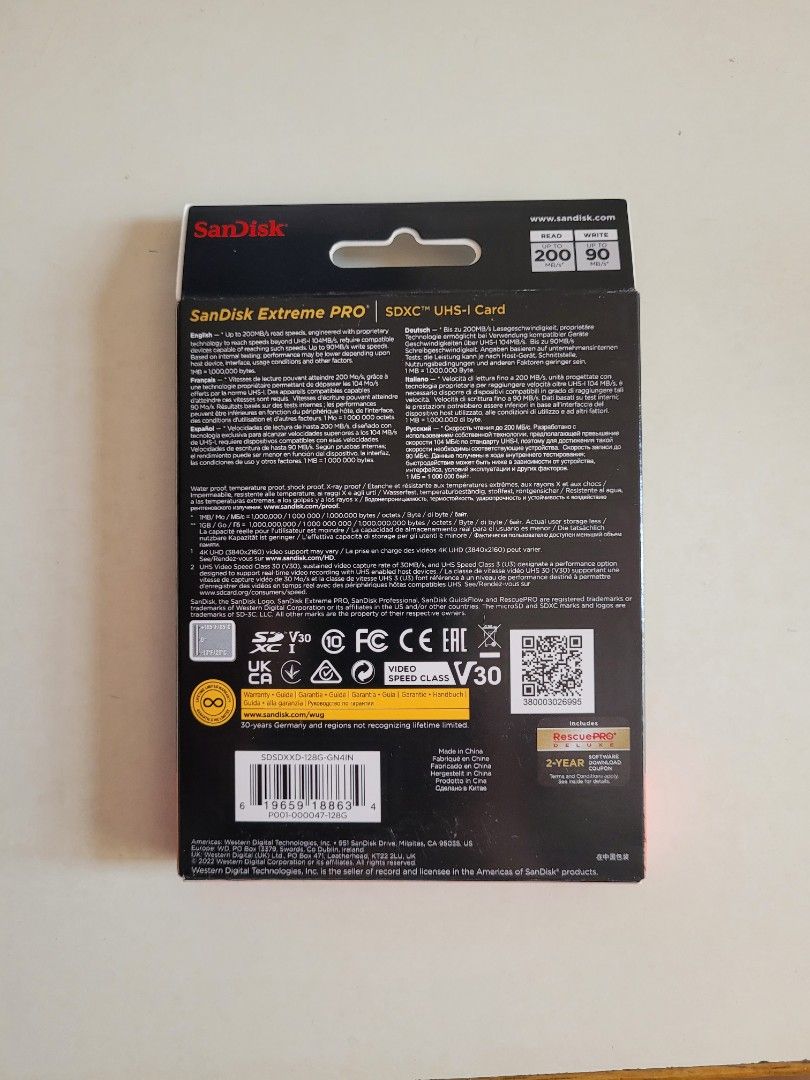 SanDisk Extreme Pro 128GB SD card (SDXC UHS-I V30 C10 U3 4K UHD ...