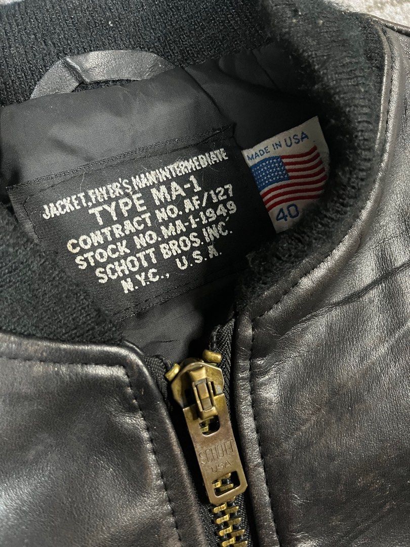 Schott bomber type MA-1 leather jacket not harley davidson avirex, Fesyen Wanita, Pakaian Wanita ...
