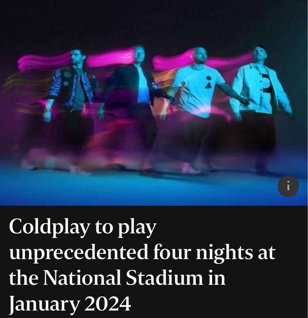 SELLING CAT 1 COLDPLAY TICKET 23 JAN, Tickets & Vouchers, Event Tickets ...
