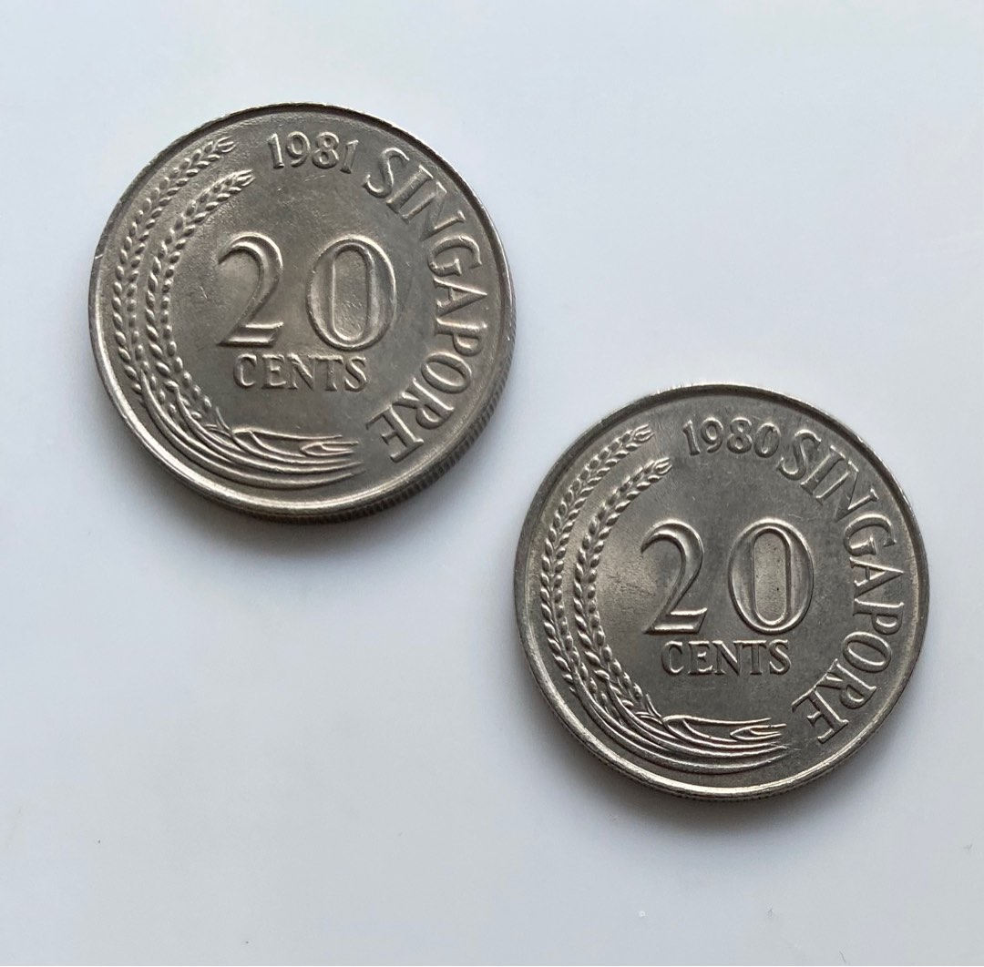 Singapore Old and Collectible Currency - 1980 and 1981 Twenty Cent (20 Cent) Swordfish Coin ...