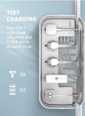 Smart Cable Management Power Strip Box 5 Outlets and 3 USB Port With ...
