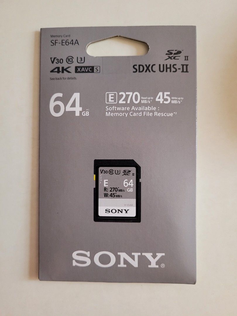 Sony SD card 64GB SF-E64A Original (SDXC UHS-II V30 C10 U3 4K XAVCS), Mobile Phones & Gadgets ...