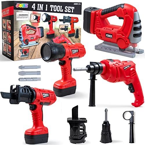 JOYIN 4-in-1 Realistic Construction Tool Toy Electric Tool Playset ...