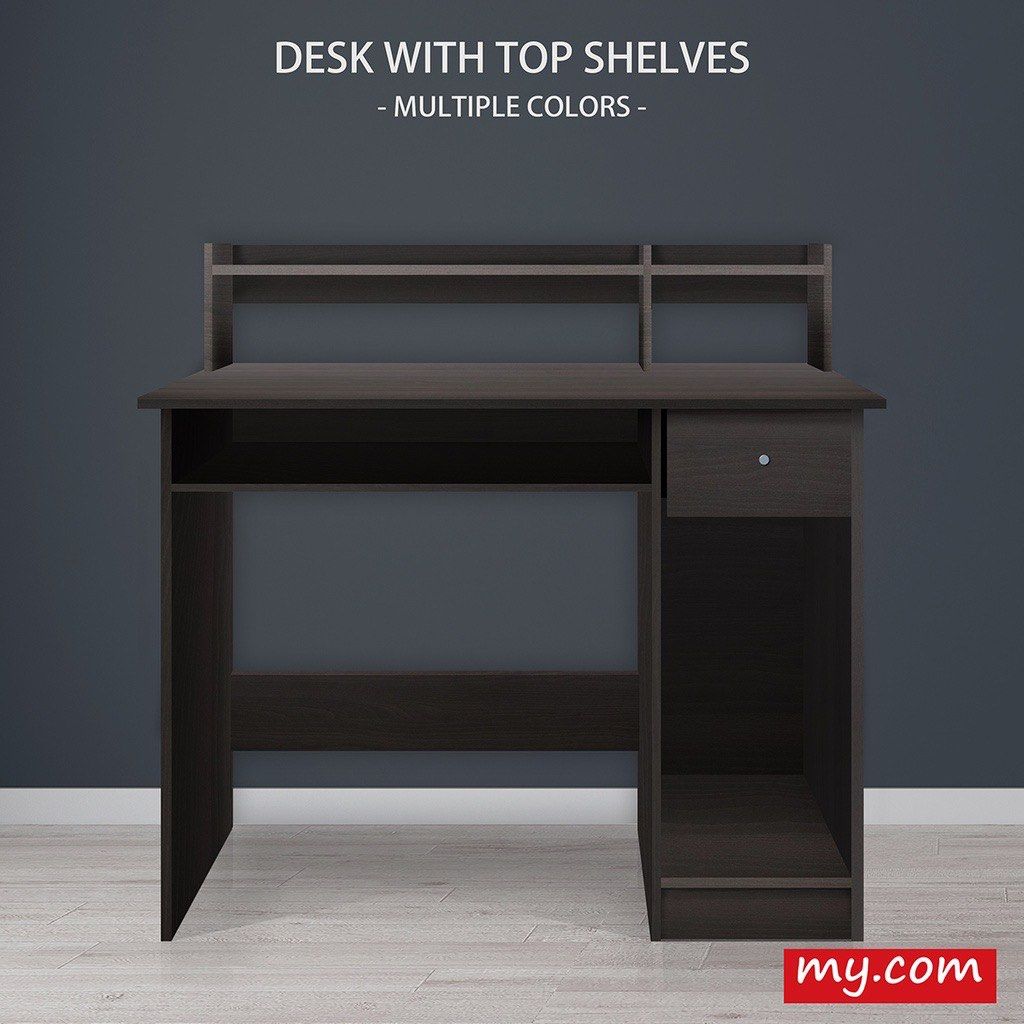 Study Desk with Top Shelves | Writing Table | Meja belajar | Laptop ...