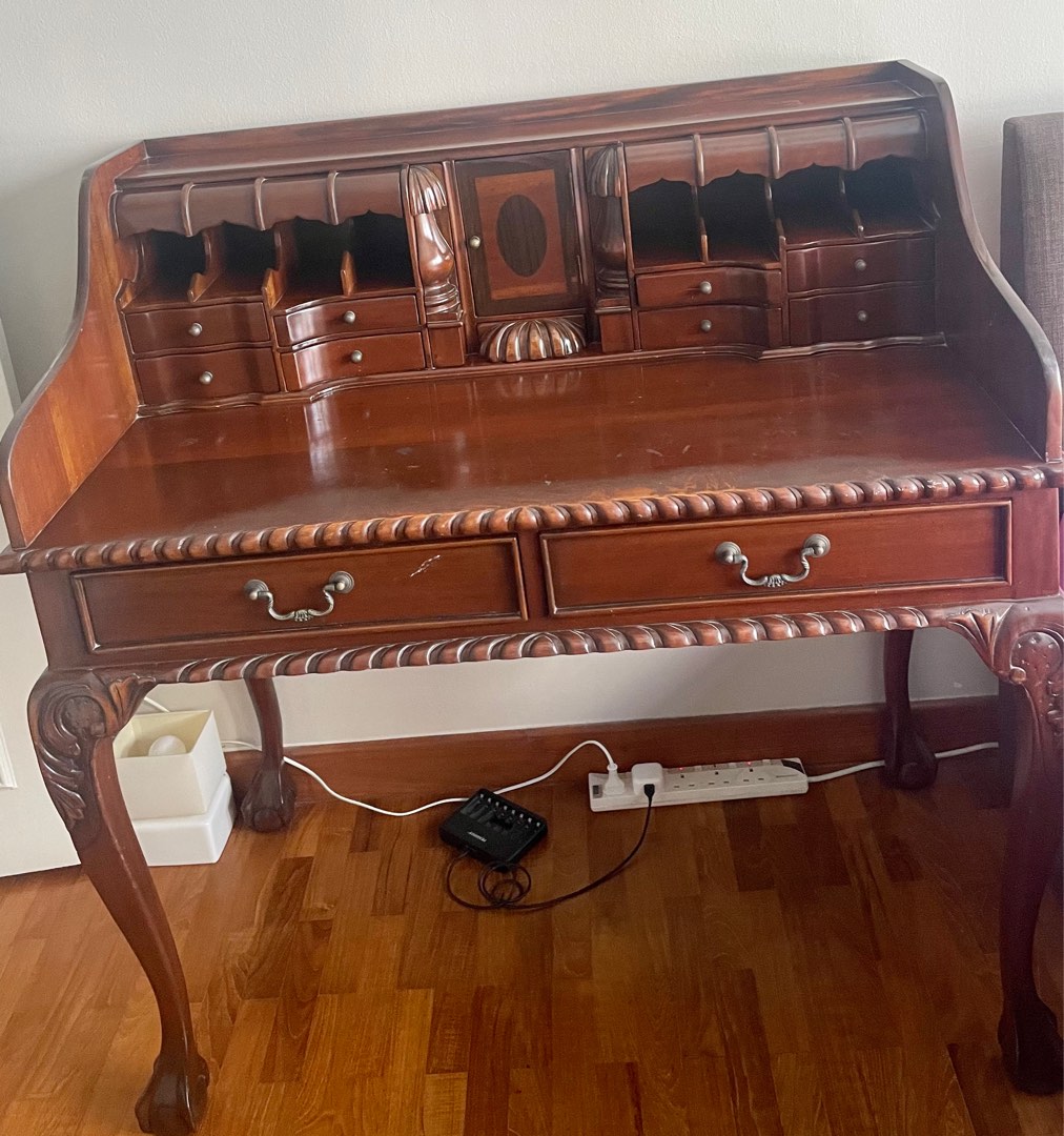 Teakwood Victorian study table with chair, Furniture & Home Living ...