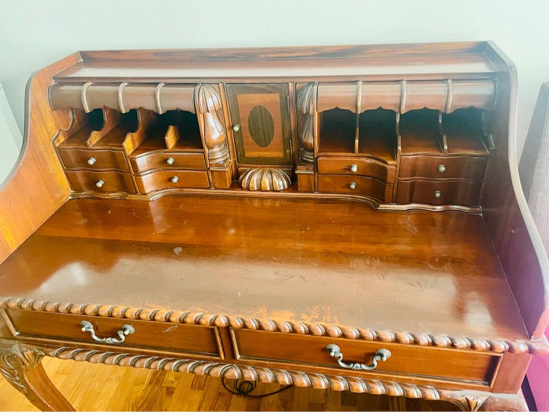 Teakwood Victorian study table with chair, Furniture & Home Living ...