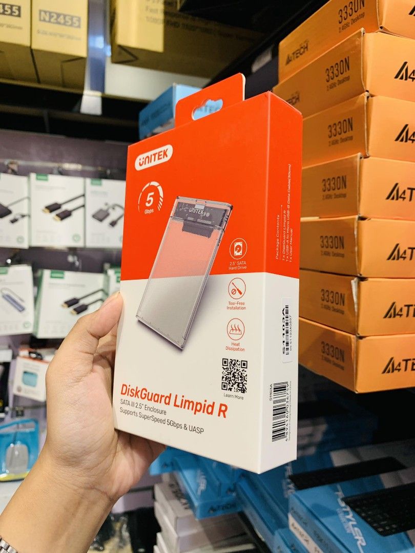 ⭐Unitek DiskGuard Limpid R 2.5" USBA to SATA SSD HDD Enclosure USB 3.1 Transparent S1103A ...