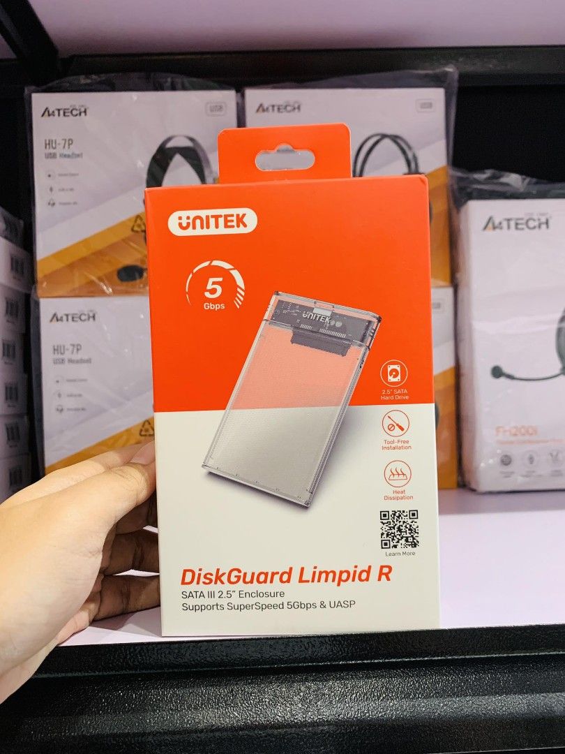 ⭐Unitek DiskGuard Limpid R 2.5" USBA to SATA SSD HDD Enclosure USB 3.1 Transparent S1103A ...