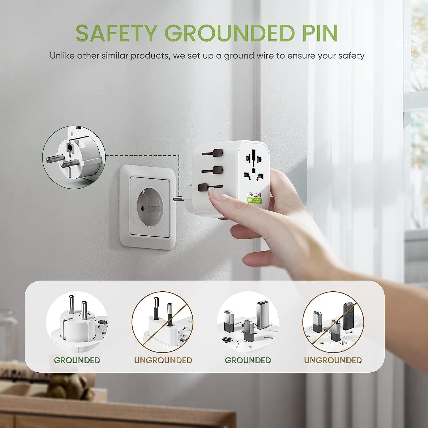 Universal Travel Adaptor Plug with 2 USB Ports and 1 Type C, LENCENT ...