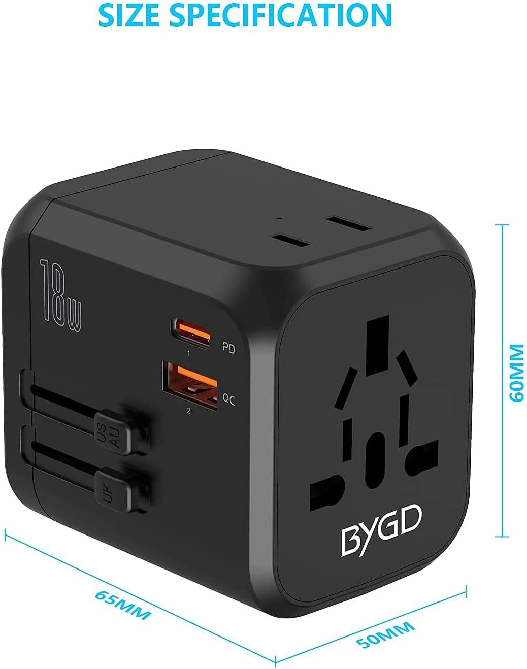 Worldwide Travel Adapter, Universal Adapter 2300W with Dual AC, 4 USB ports QC3.0 PD Quick ...