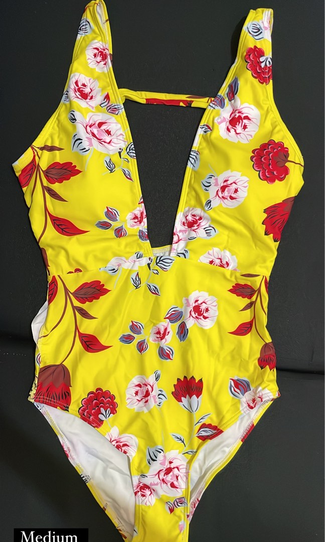 Yellow Floral One Piece Swimsuit On Carousell