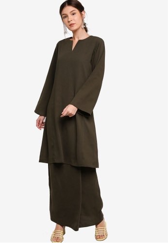 zalia basics baju kurung pesak dark olive raya 2023 ethnic wear petite ...