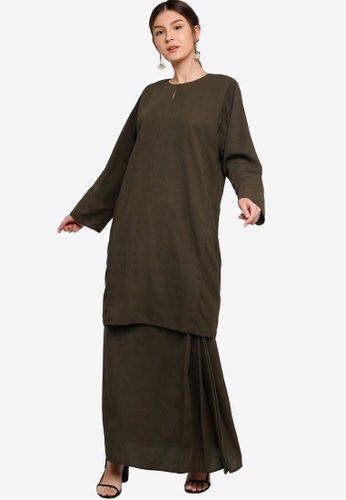 zalia basics baju kurung pesak dark olive raya 2023 ethnic wear petite ...