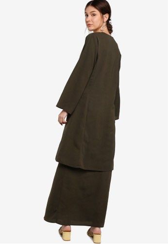 zalia basics baju kurung pesak dark olive raya 2023 ethnic wear petite ...