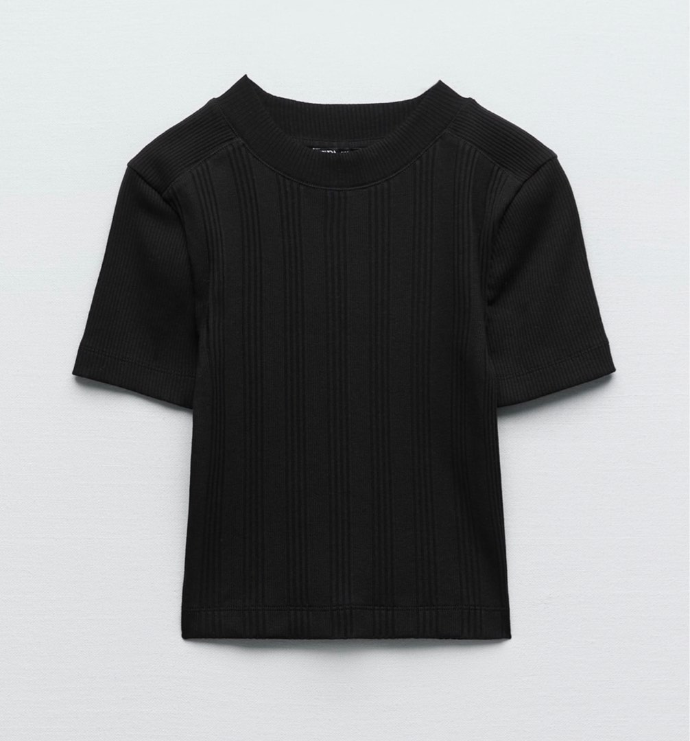 Zara Black Fitted Ribbed Top on Carousell