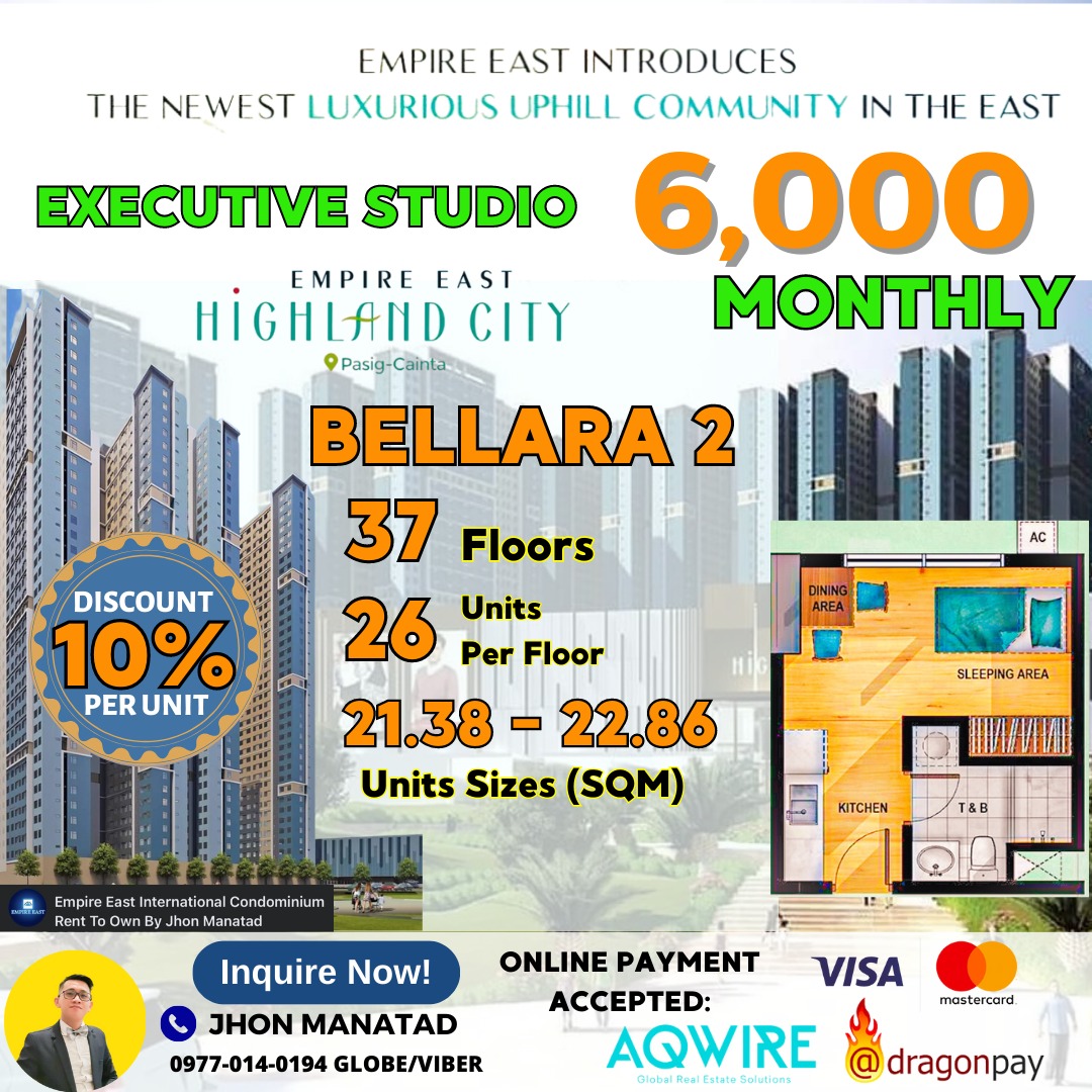 6K-MO, Pre-selling Affordable/Rent to own Studio, 1bedroom, 2bedroom condo ,Empire East Highland ...