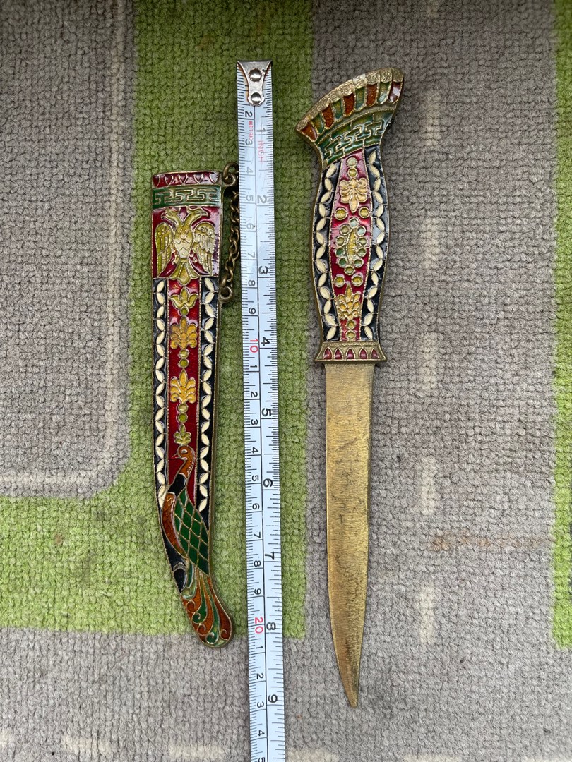 Antique vintage collectible brass knife dagger medieval greek design ...