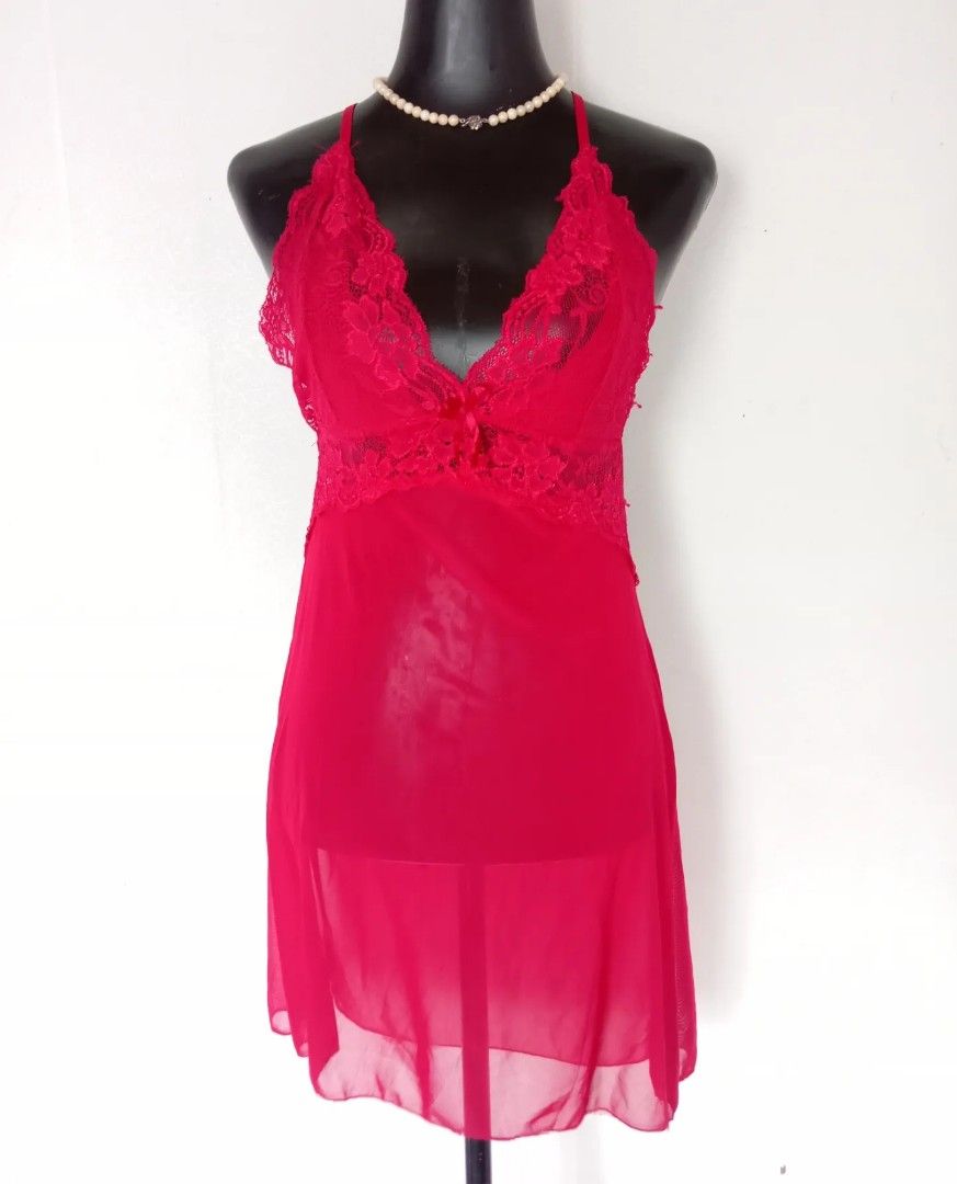 burgundy red lingerie dress on Carousell