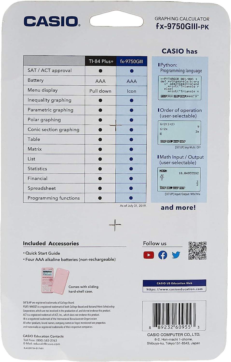 Casio fx-9750GIII Pink Graphing Calculator (fx-9750GIII-PK), Computers ...