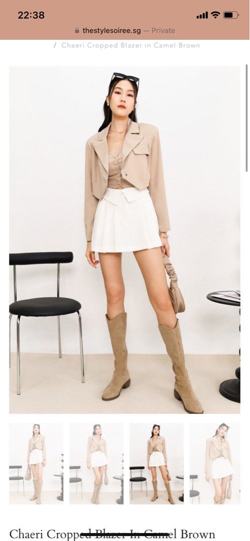 Chaeri Cropped Blazer in Camel Brown, Women's Fashion, Coats, Jackets and Outerwear on Carousell