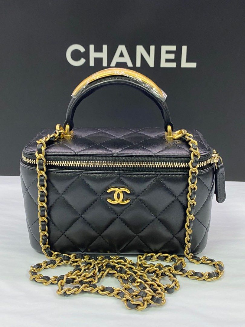 Chanel vanity bag with gold bar handle (black), Luxury, Bags & Wallets ...