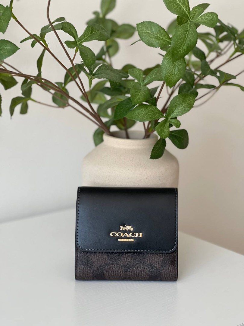 Coach Small Trifold Wallet in Signature Brown/BLACK, Luxury, Bags ...
