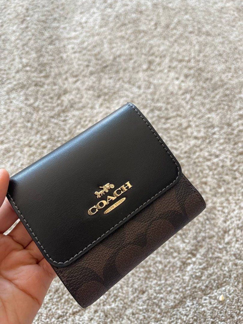 Coach Small Trifold Wallet in Signature Brown/BLACK, Luxury, Bags ...
