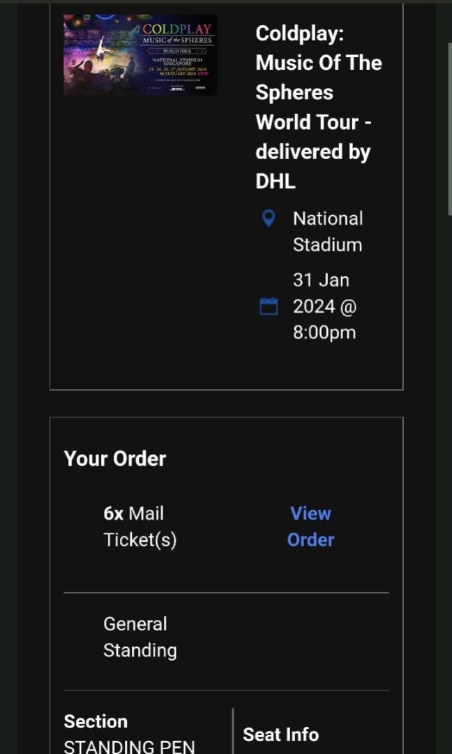 Coldplay, 31 Jan. General Standing, Tickets & Vouchers, Event Tickets ...